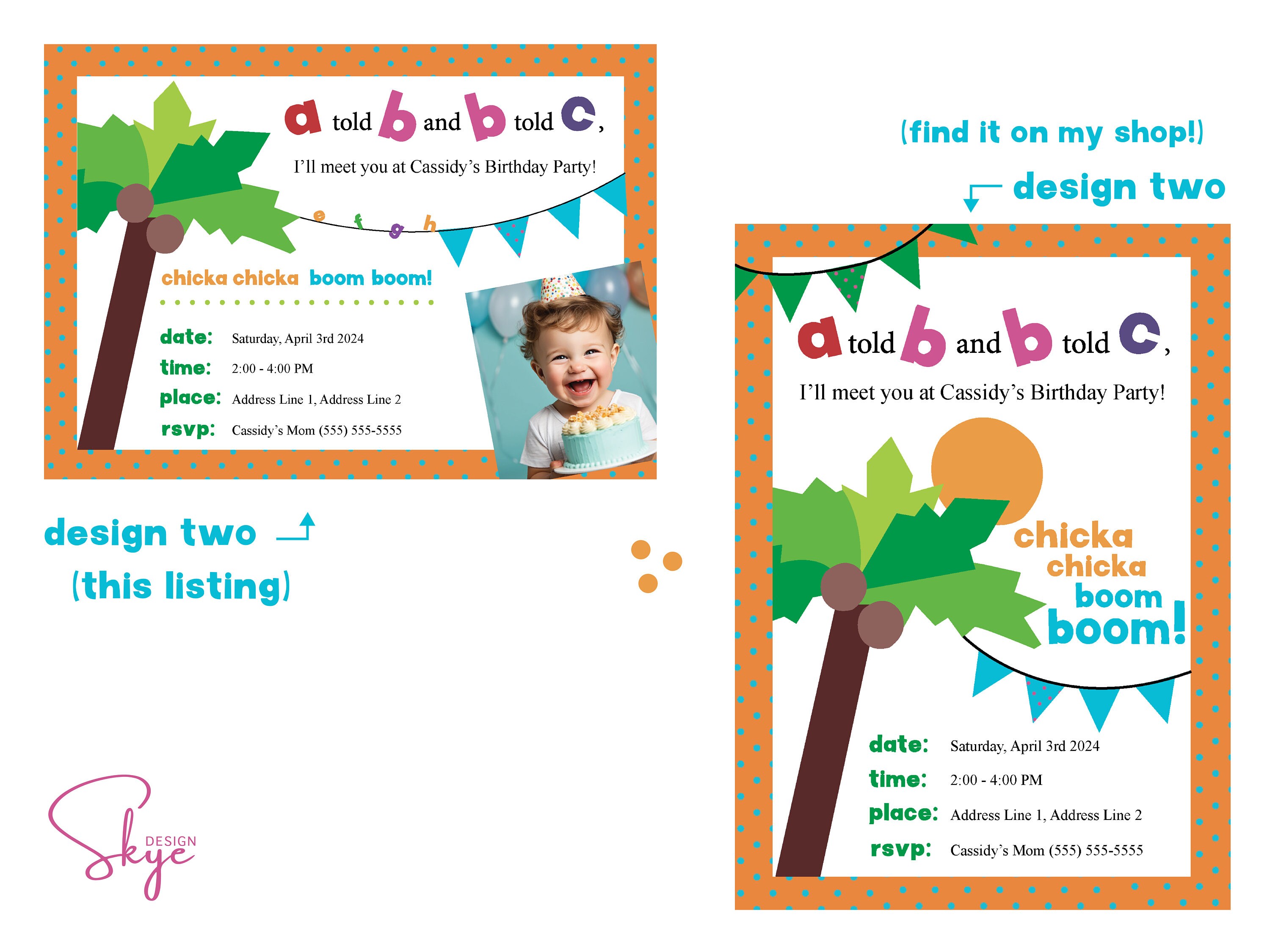 Chicka Chicka Boom Boom Downloadable Birthday Invitation - Orange With ...