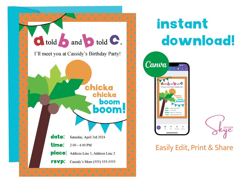 Chicka Chicka Boom Boom Birthday Invitation Downloadable Template ...