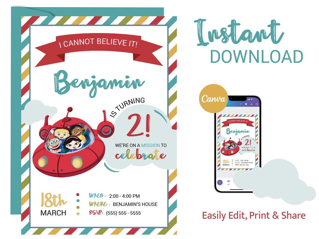 Little Einsteins Instant Download Birthday Invitation, Editable PDF ...
