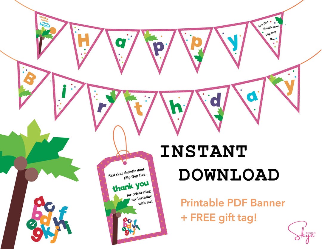 Chicka Chicka Boom Boom Birthday Party Banner + FREE Gift Tags, PINK ...