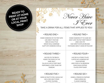 Never Have I Ever Drinking Game Bridal Shower Bachelorette | Etsy
