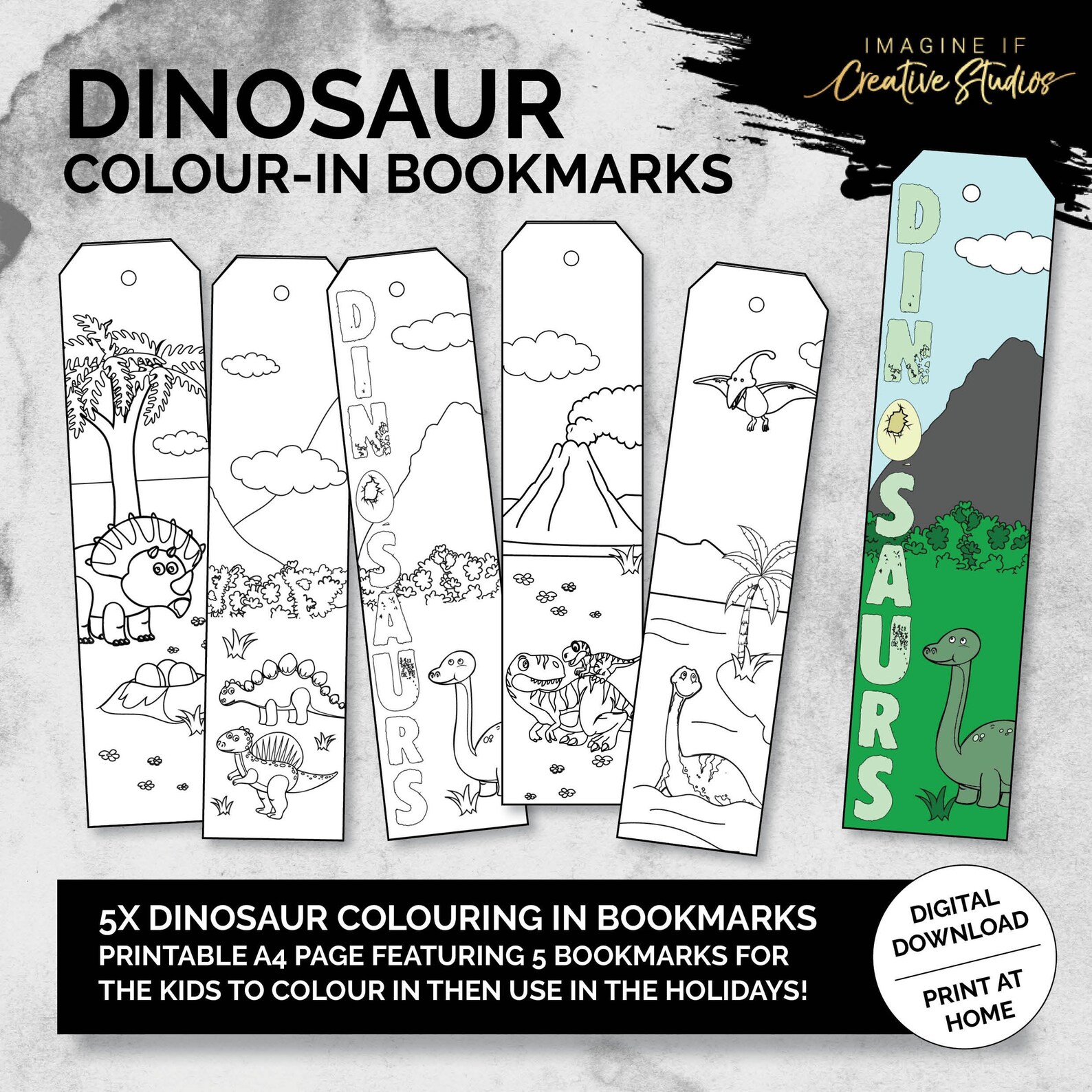 Dinosaur Bookmark Colouring in | Kids Activities | Digital Download ...