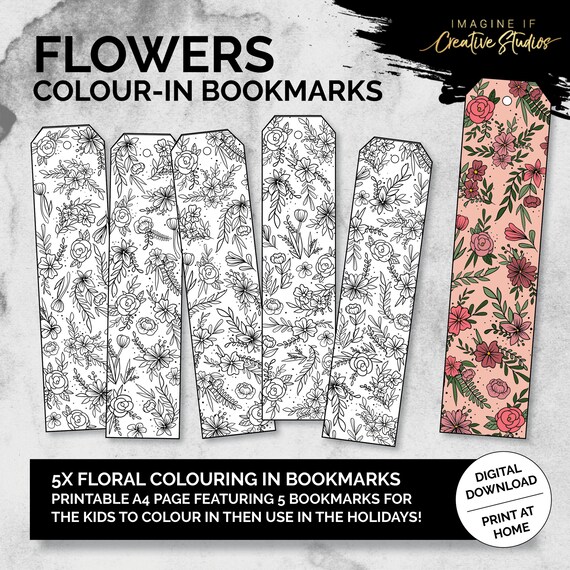 Flowers Bookmark Colouring in Kids Activities Digital - Etsy