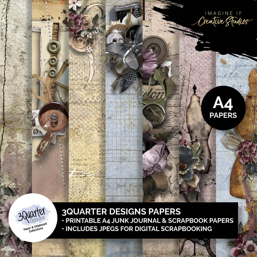 Sew Lovely | A4 Papers | 3quarter Designs | Junk Journal Papers ...