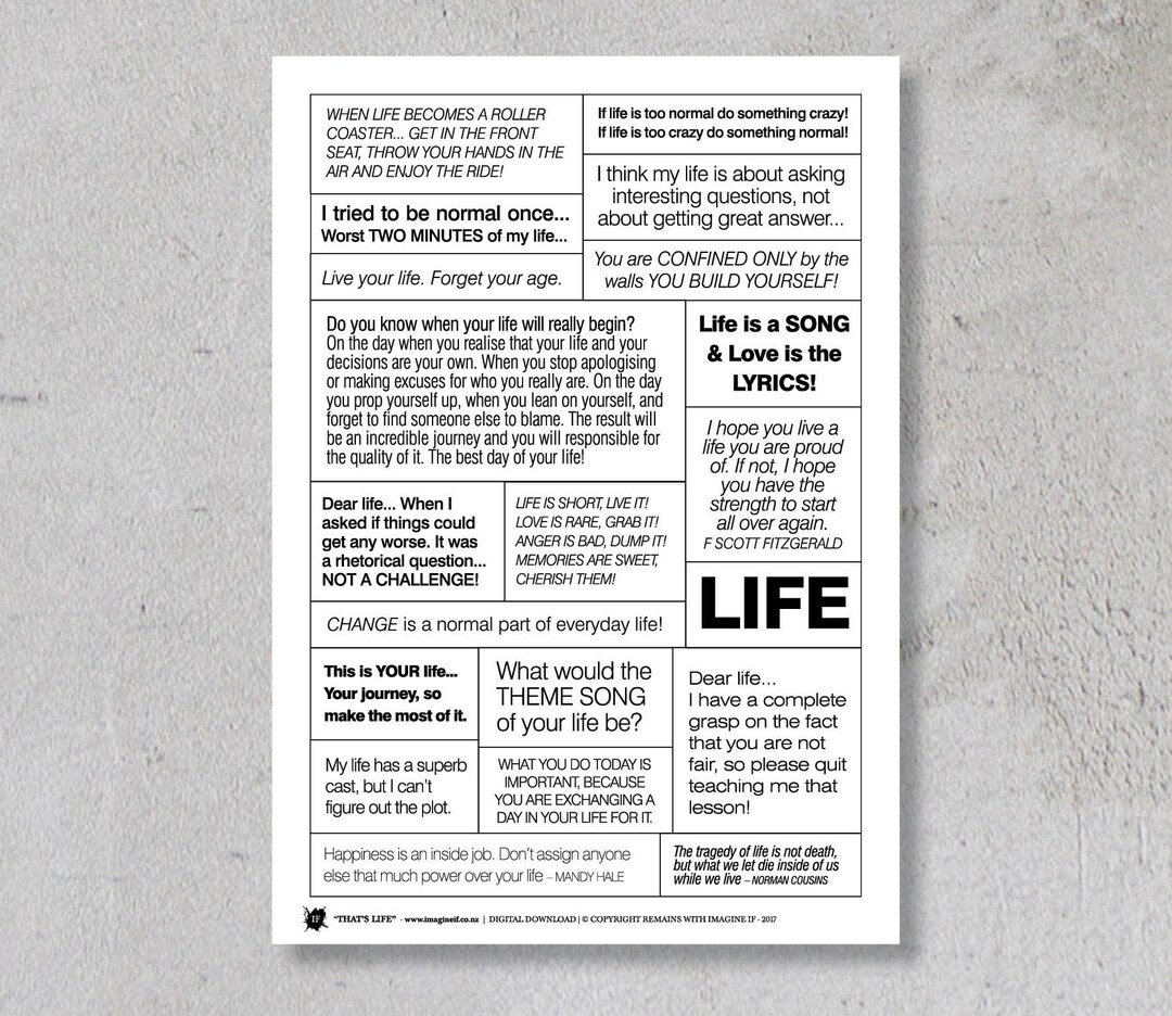 That's Life - Scrapbooking/card Making Quote Sheet **DIGITAL DOWNLOAD ...