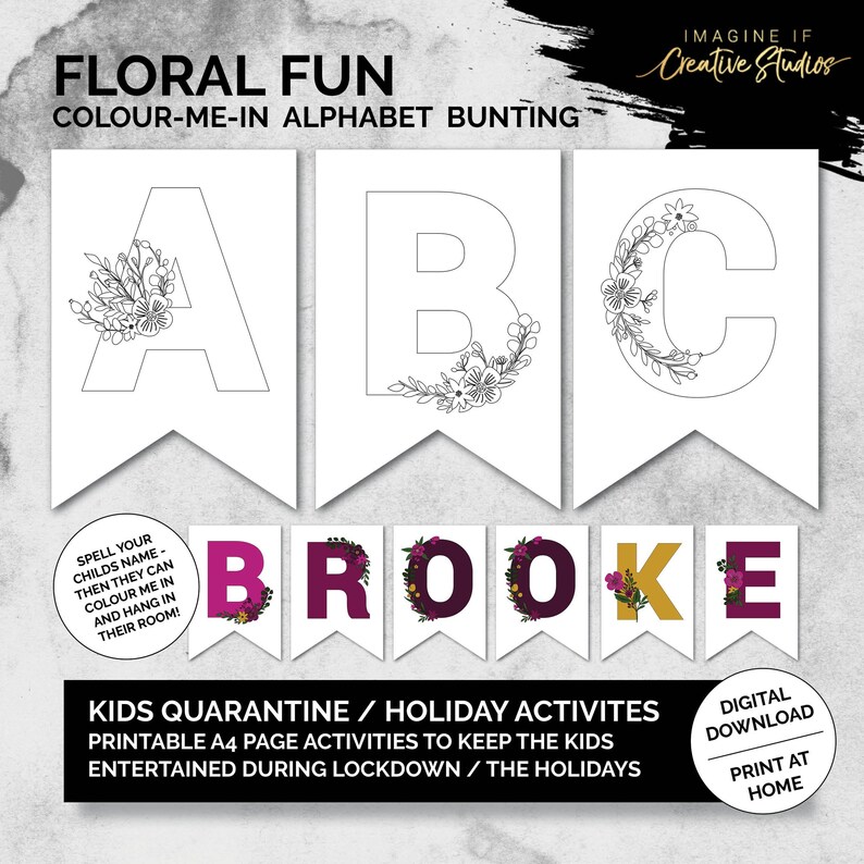 Floral Fun - Colouring in Alphabet Bunting | Digital Download ...