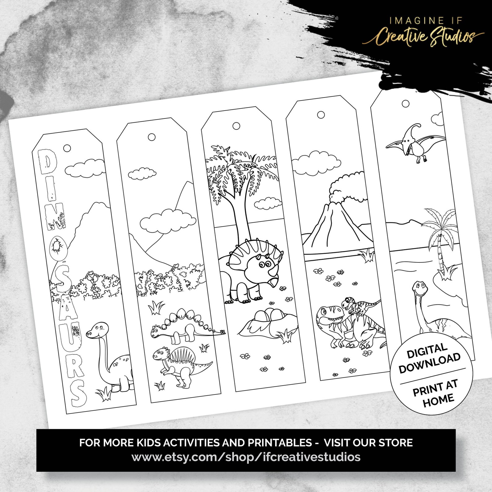 Dinosaur Bookmark Colouring in | Kids Activities | Digital Download ...