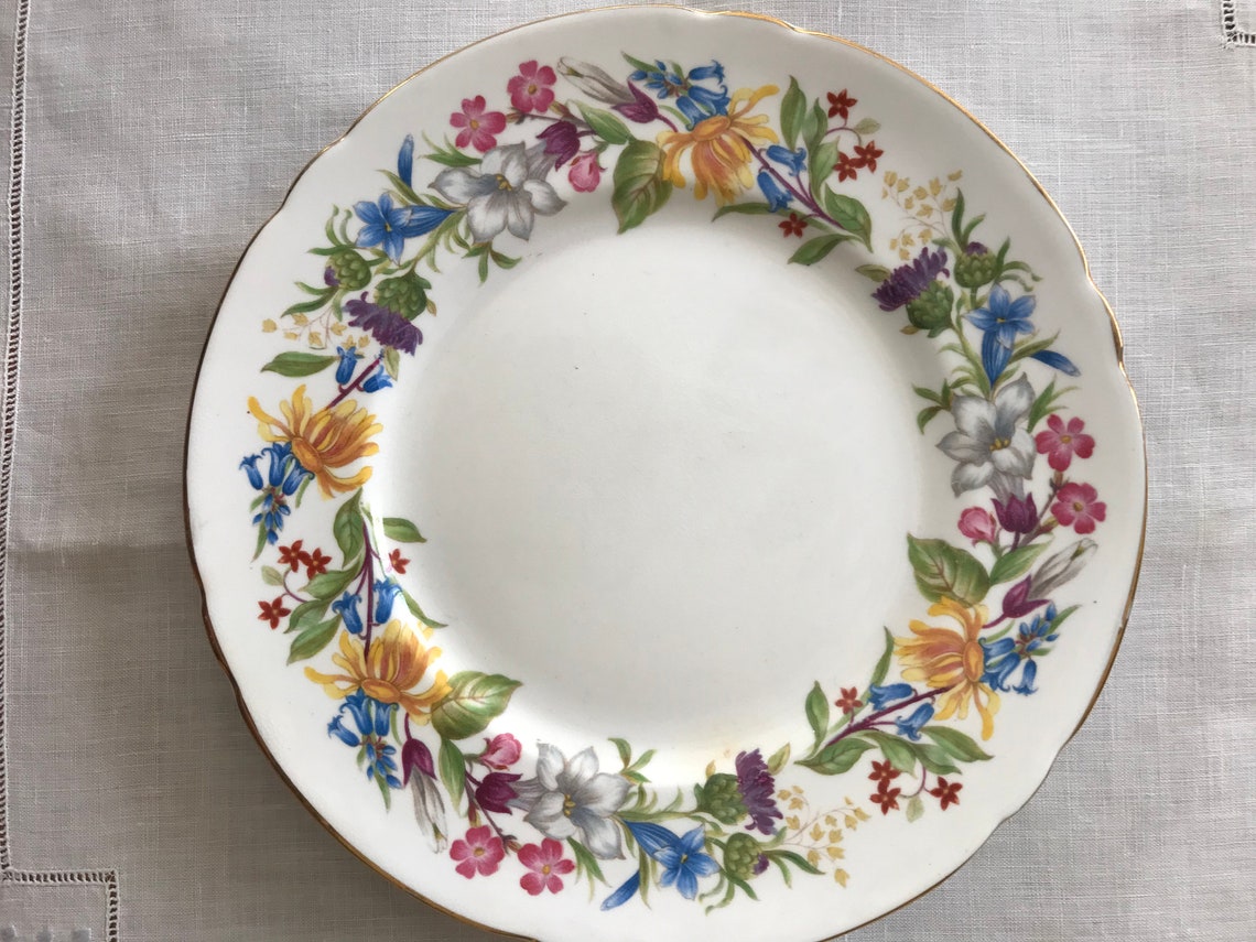 Set of 8 Shelley Fine Bone China Cake Plates Spring Bouquet Pattern - Etsy