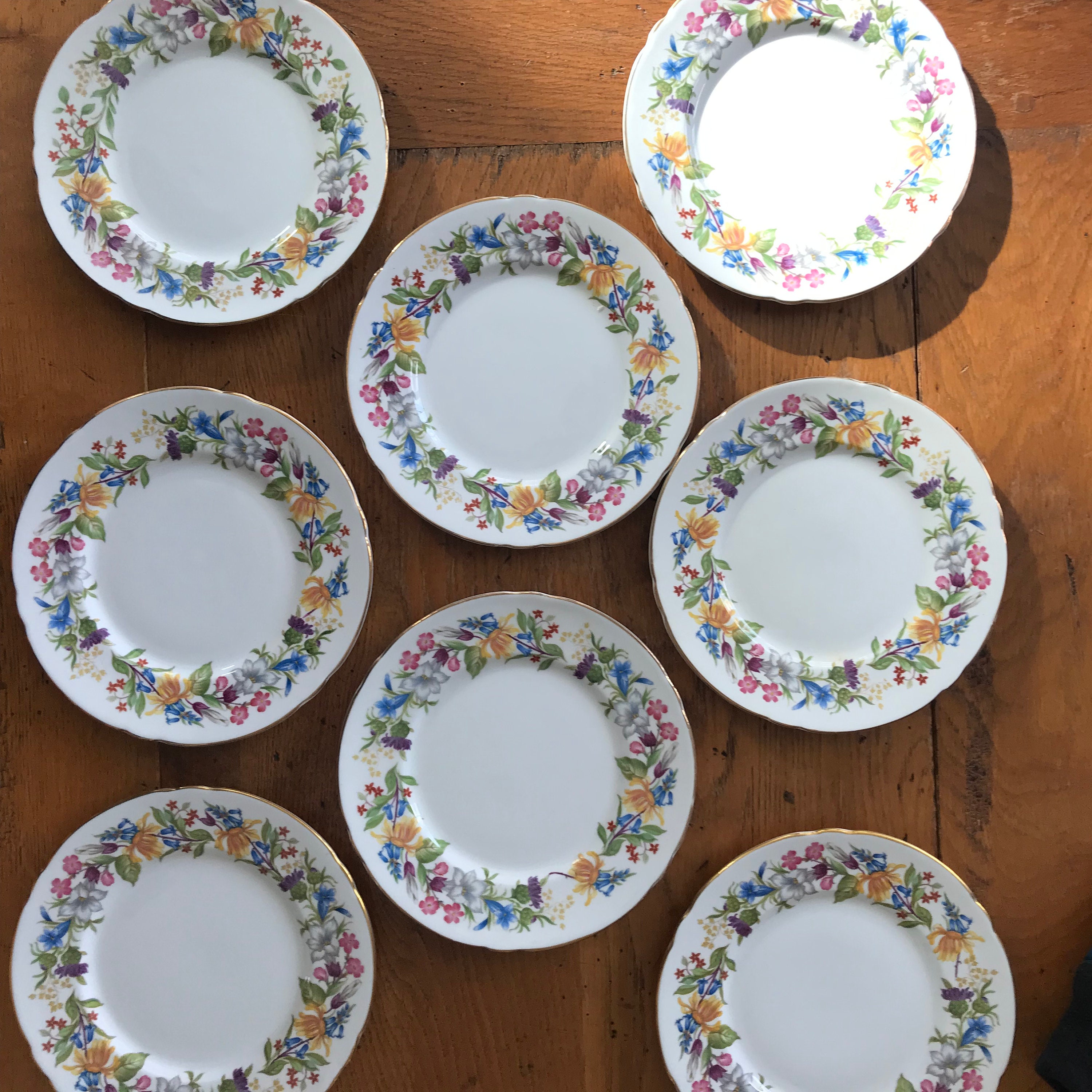 Set of 8 Shelley Fine Bone China Cake Plates Spring Bouquet Pattern - Etsy