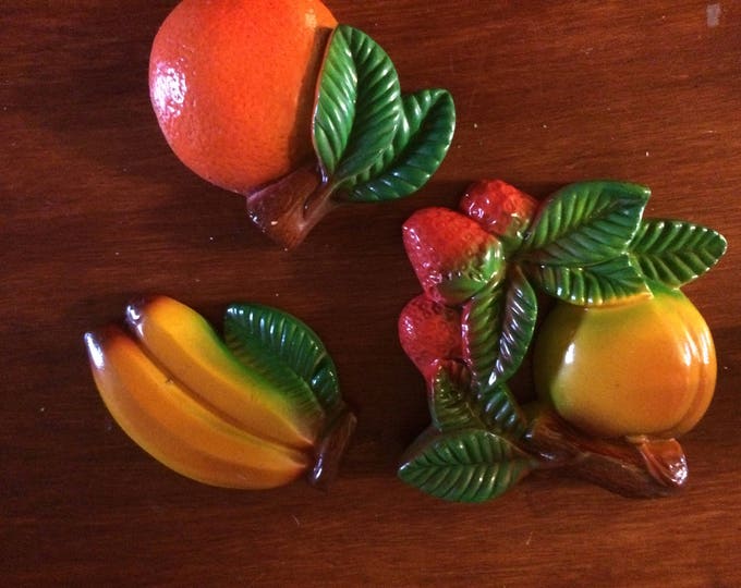 Vintage Chalk Fruit, Three Chalk Fruit Kitchen Decor, Wall Decor,home ...