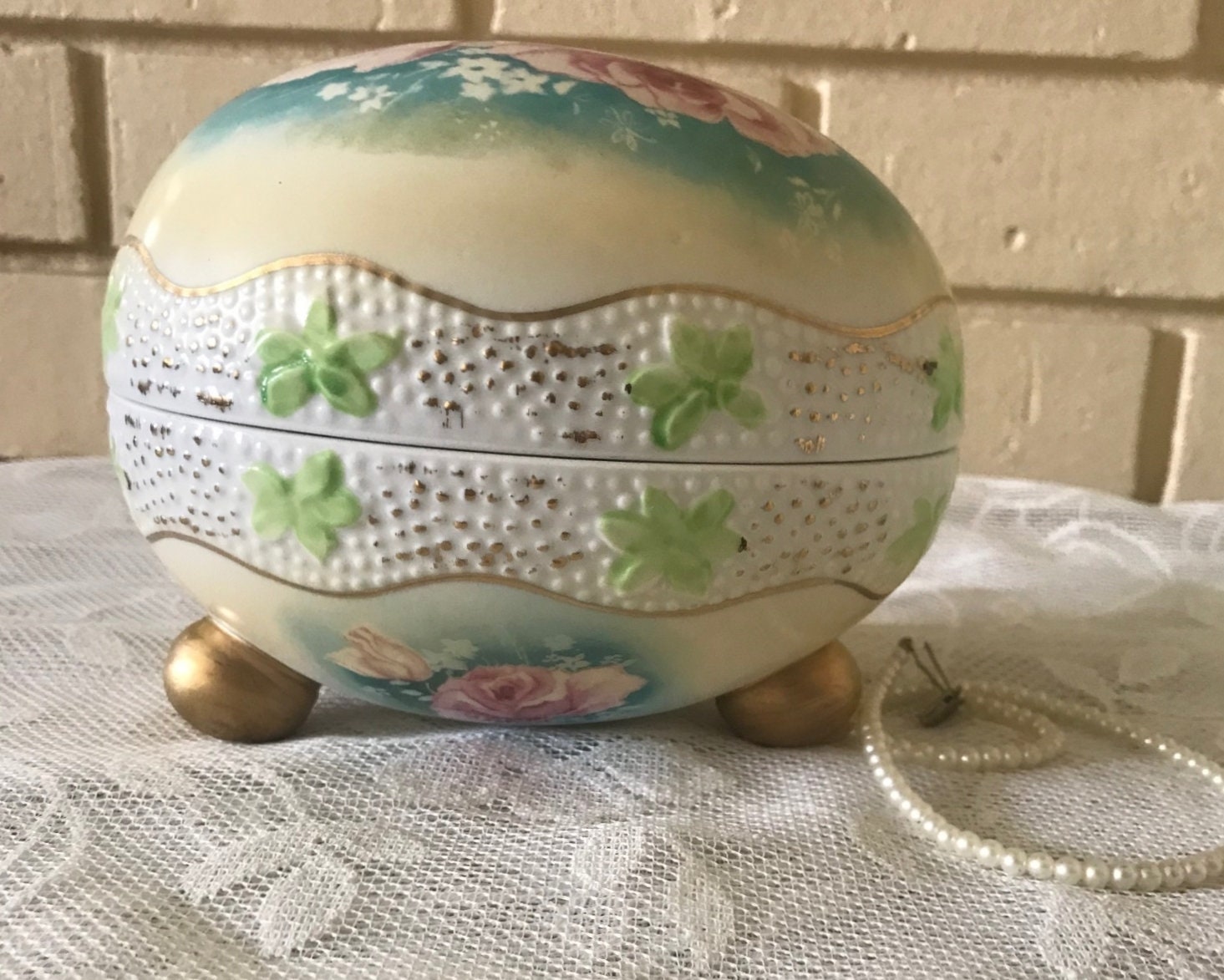 Vintage Porcelain Egg Box Large Porcelain Trinket / Dresser - Etsy