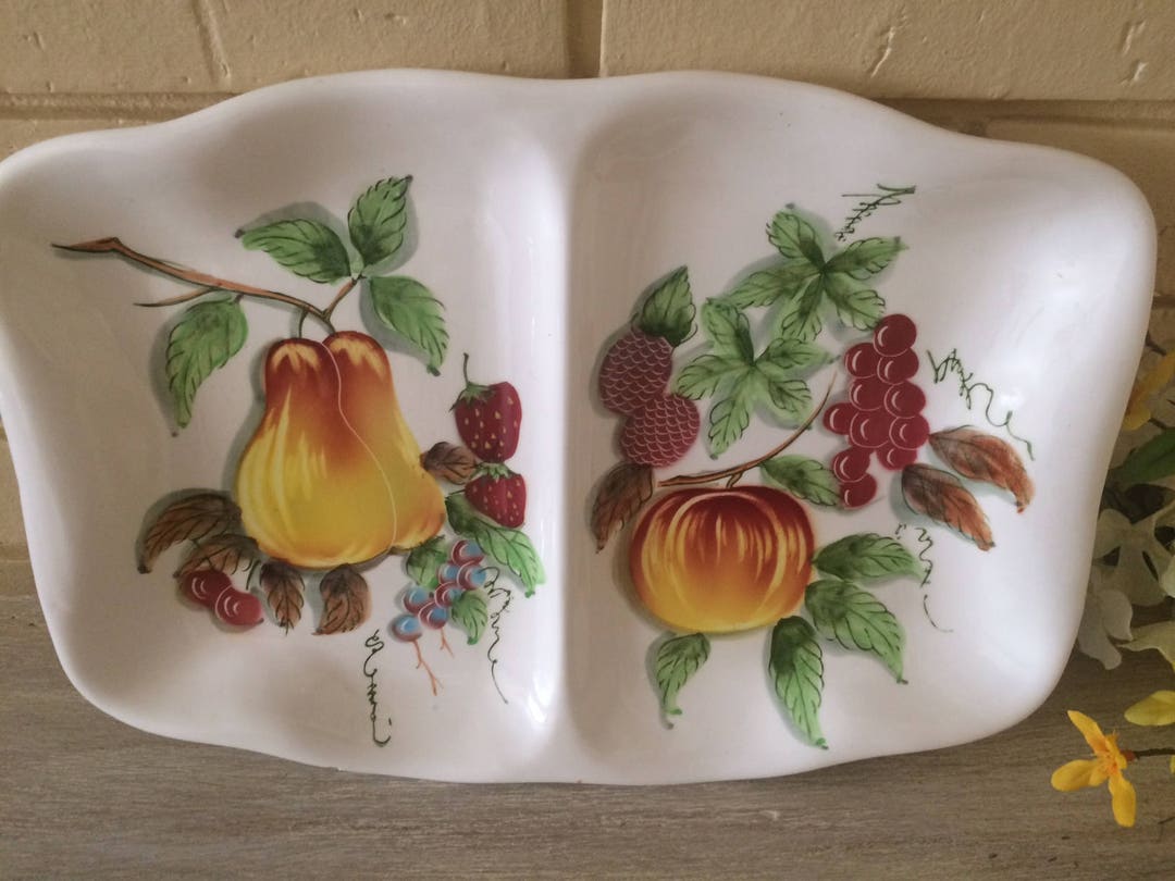 Vintage Ceramic Serving Platter, Fruit Design, Divided Platter, Kitchen ...
