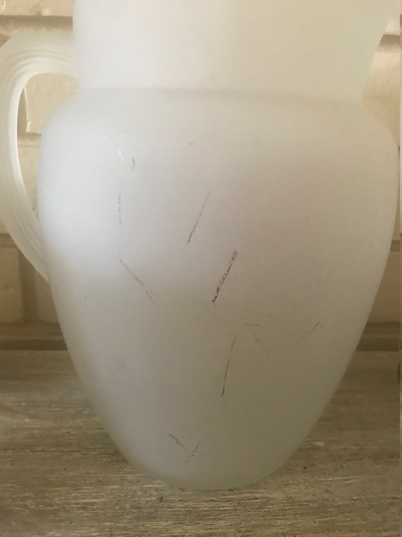 Vintage Frosted Water Pitcher and Glass Set, Hand Painted Flower Design ...