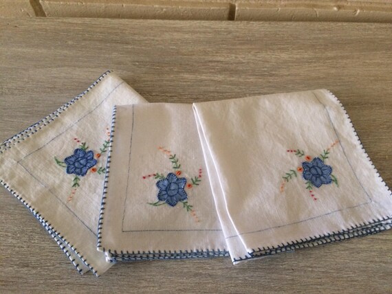 Vintage Handmade Hankies Crochet Hankies Blue floral and | Etsy