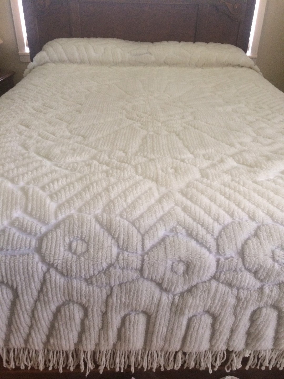 Vintage Chenille Bedspread, White Chenille Bedspread, Bedding, Blankets ...