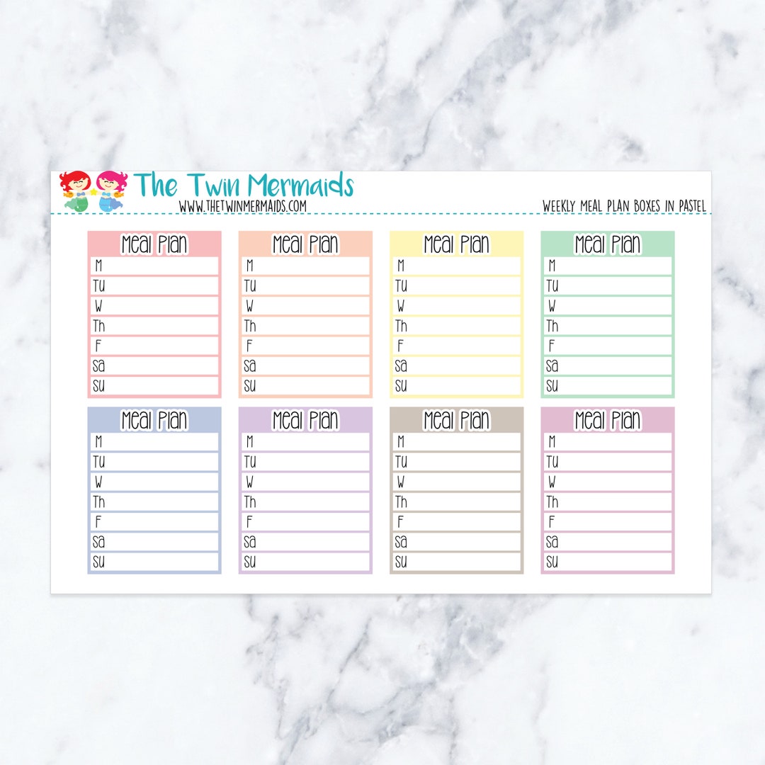 Weekly Meal Plan Boxes in Pastel Planner Stickers - Etsy