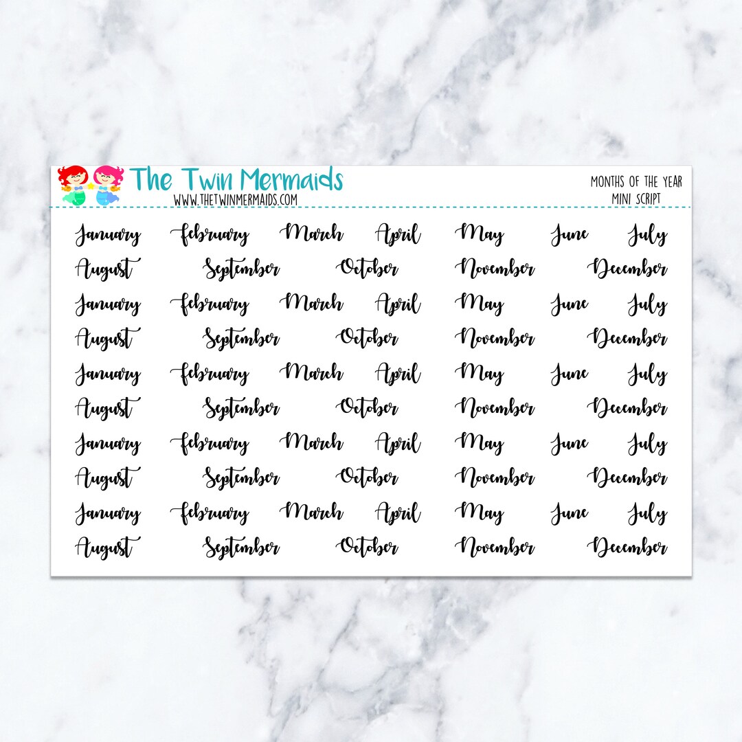 Months of the Year Mini Script Planner Stickers - Etsy