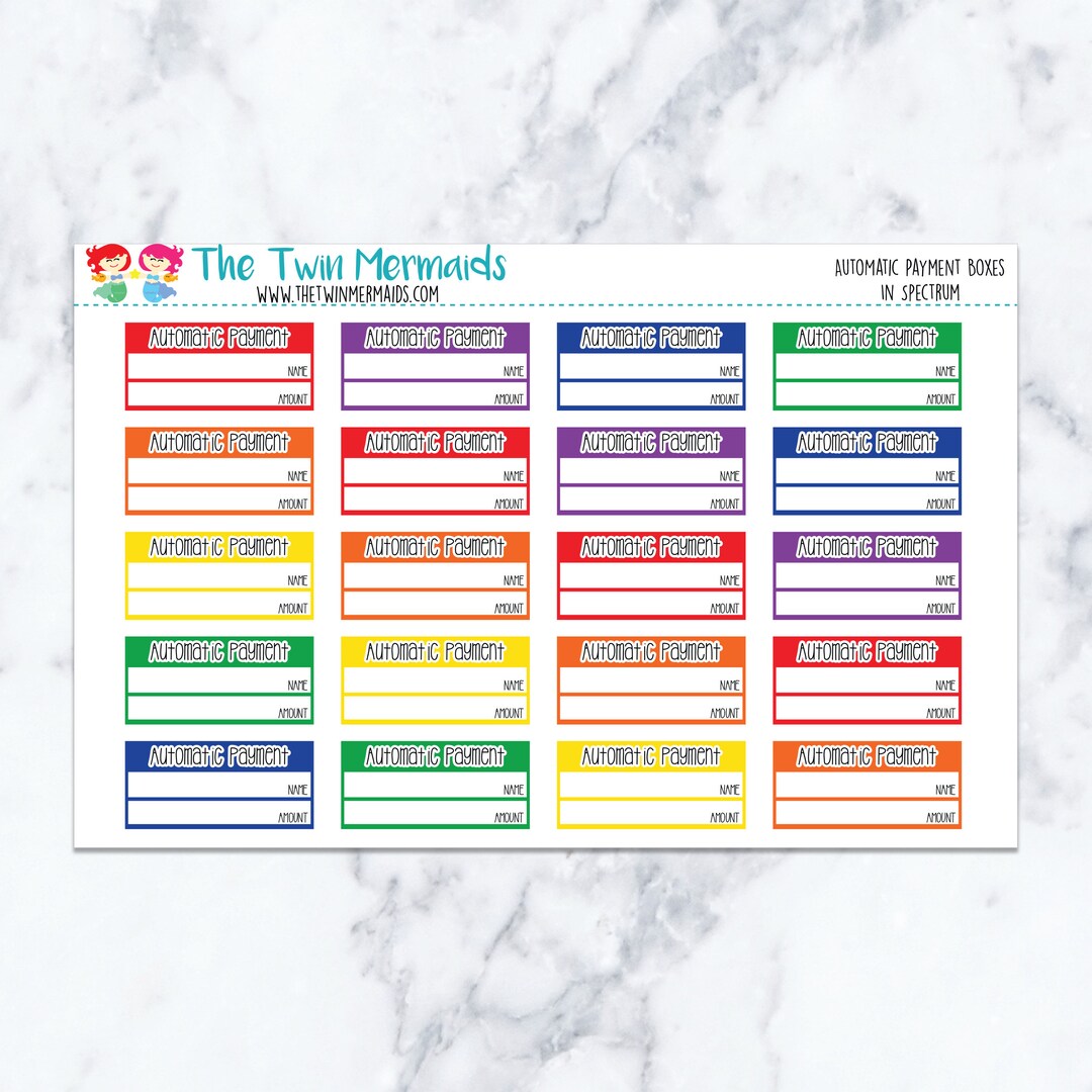 Automatic Payment Boxes in Spectrum Planner Stickers - Etsy