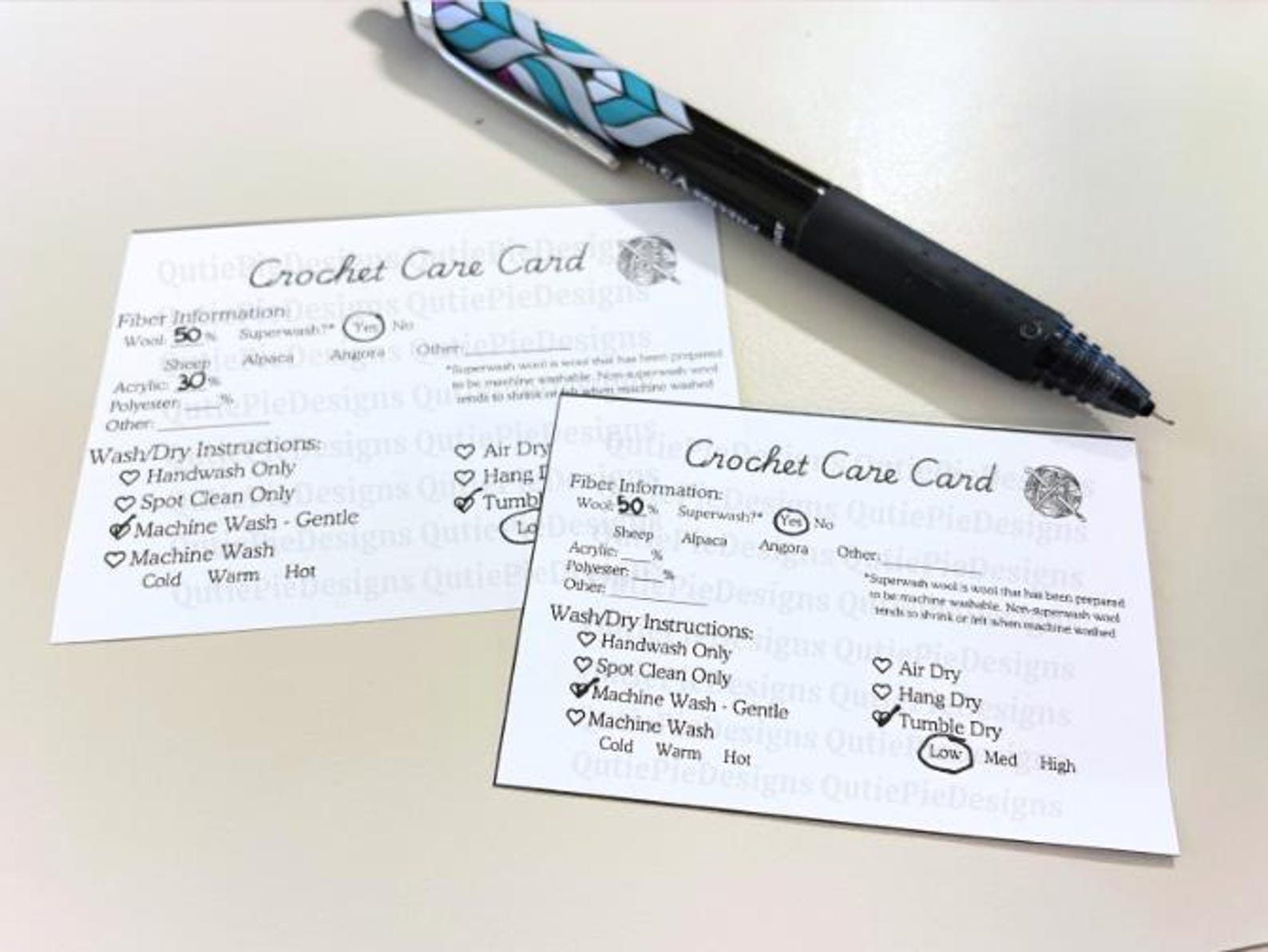 Knit & Crochet Care Card: Printable Fiber Content Instructions (digital ...