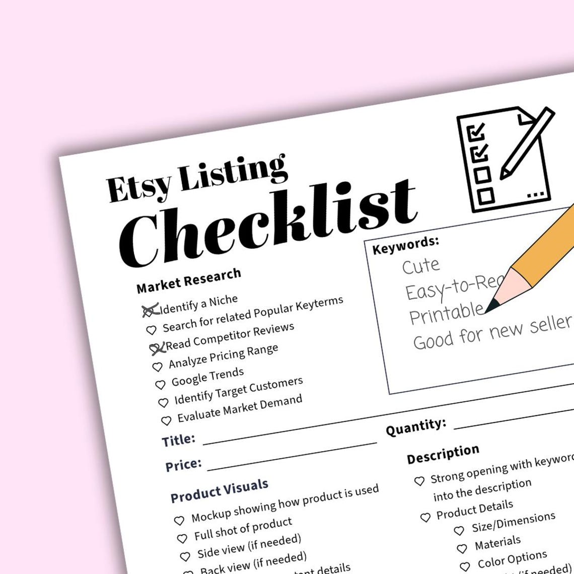 Simple Etsy Listing Checklist | Checklist for Etsy Listing for New Shop ...