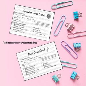 Knit & Crochet Care Card: Printable Fiber Content Instructions (digital ...