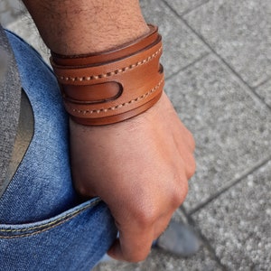 Leather Biker Cuff, Leather Rocker Cuff, Men's Leather Cuff, Women's ...