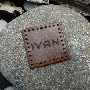 Square Shape Leather Patch, Custom Leather Patch, Leather Name Tag ...