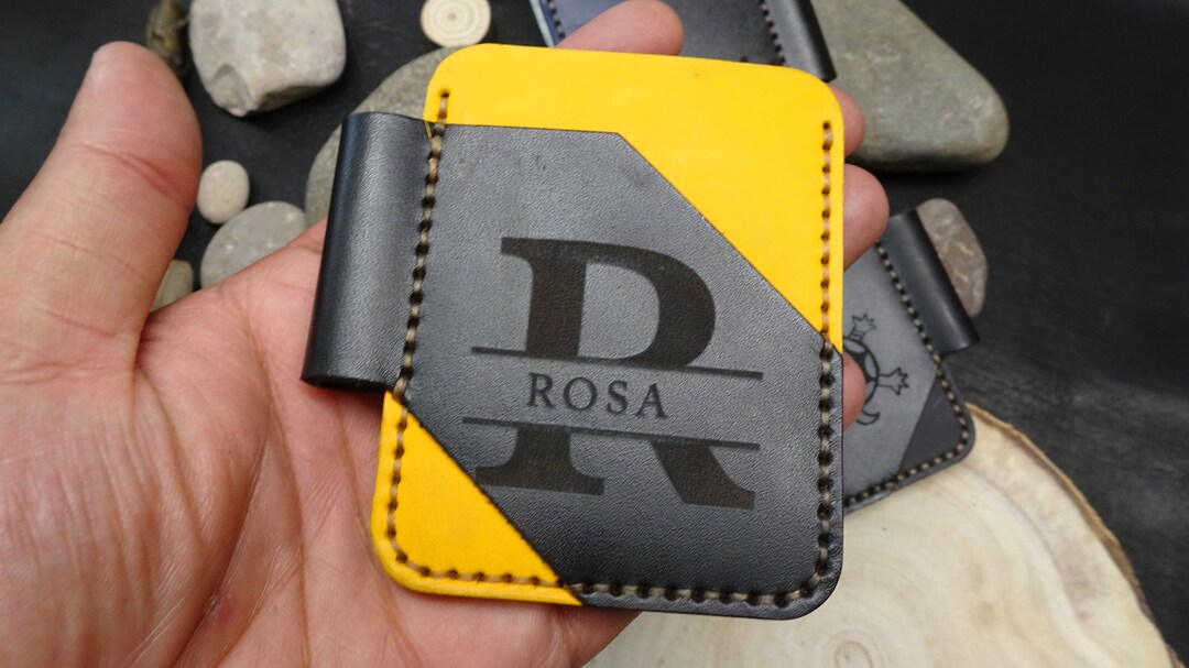 Yellow and Black Leather Wallet With Pen Holder | Minimalist Wallet ...