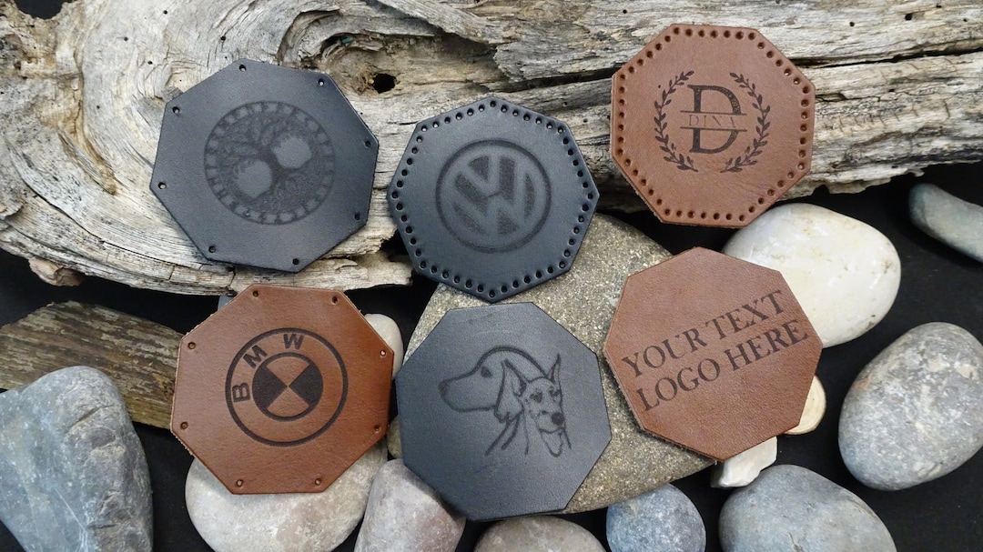 Octagon Shape Leather Patch for Bag Jacket Hat, Leather Name Tag ...