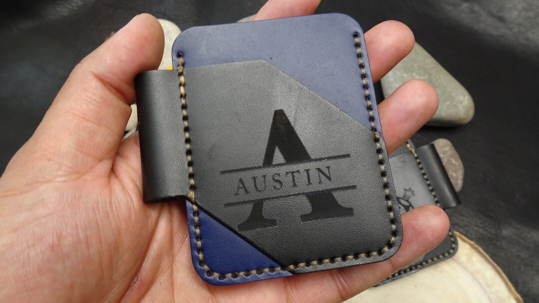 Blue and Black Leather Wallet With Pen Holder | Minimalist Wallet ...