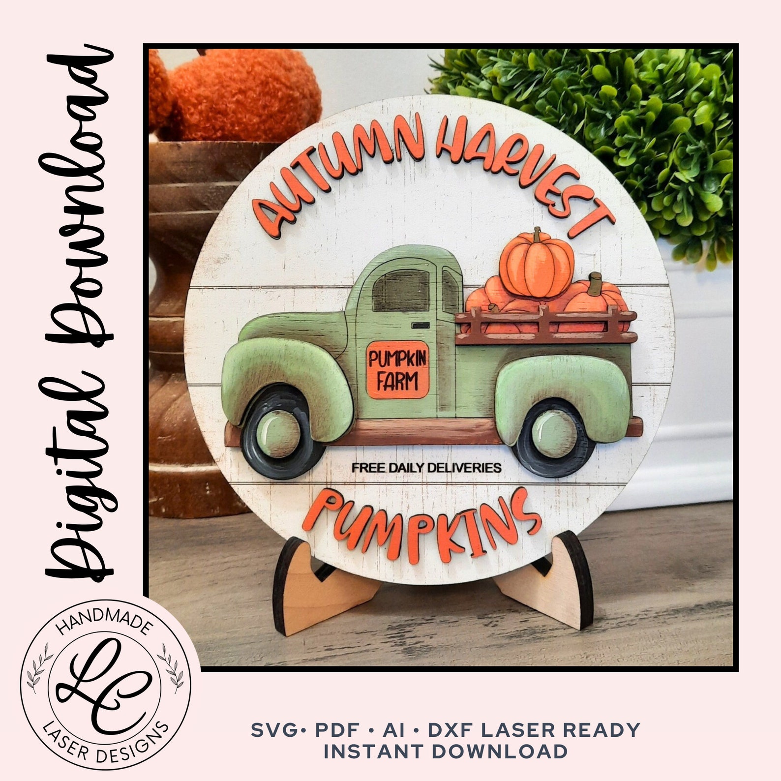 Pumpkin Truck Sign SVG | Fall Farmhouse Truck File | Fall Shelf Sitter ...