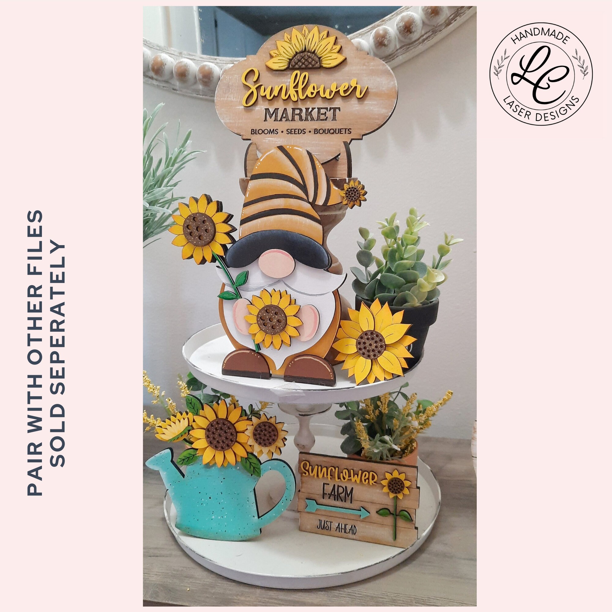Sunflower Gnome SVG Summer Fall Tiered Tray Decor Laser Files Sunflower ...