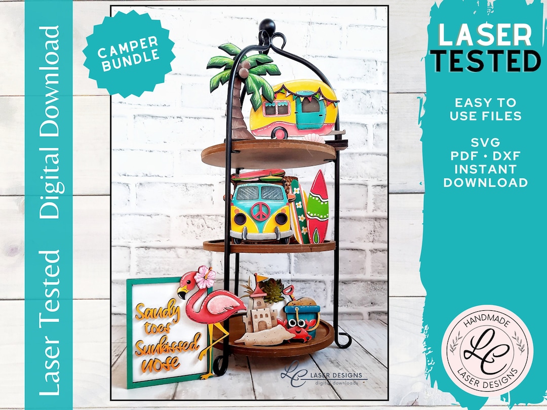 Beach Camping Bundle | Beach Van, Surf Boards Tiered Tray Decor Laser ...