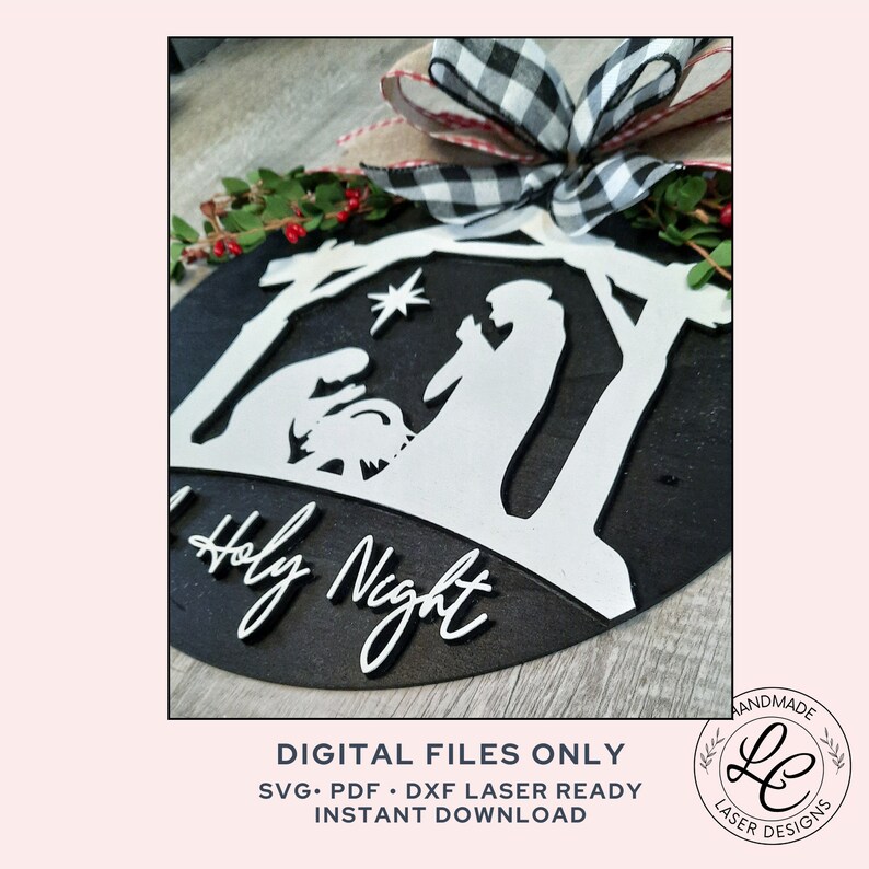 Nativity Oh Holy Night Door Hanger Svg Christ Christmas Door Hanger Svg