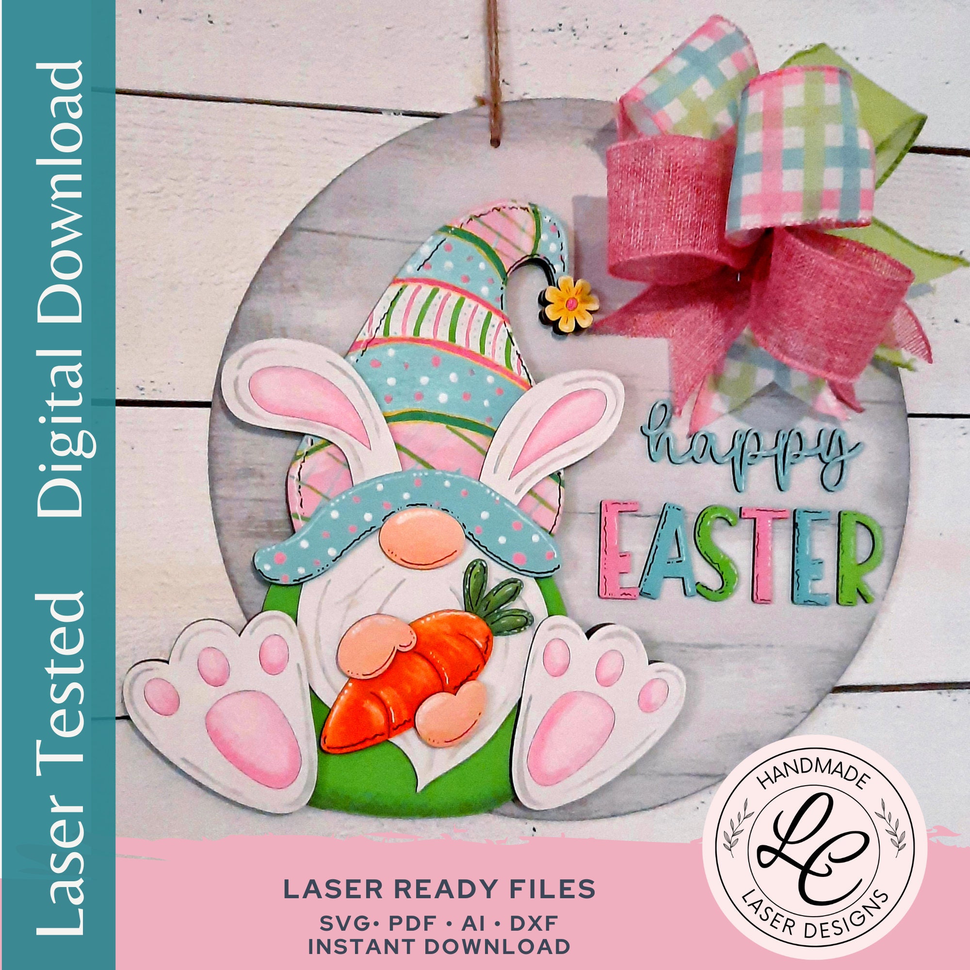 Easter Gnome Door Hanger SVG | Bunny Gnome Layered Front Door Sign SVG ...