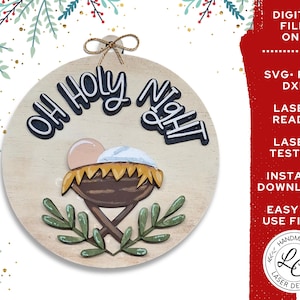 Christmas Tree Ornament Laser SVG, Nativity, Oh Holy Night, Manger ...