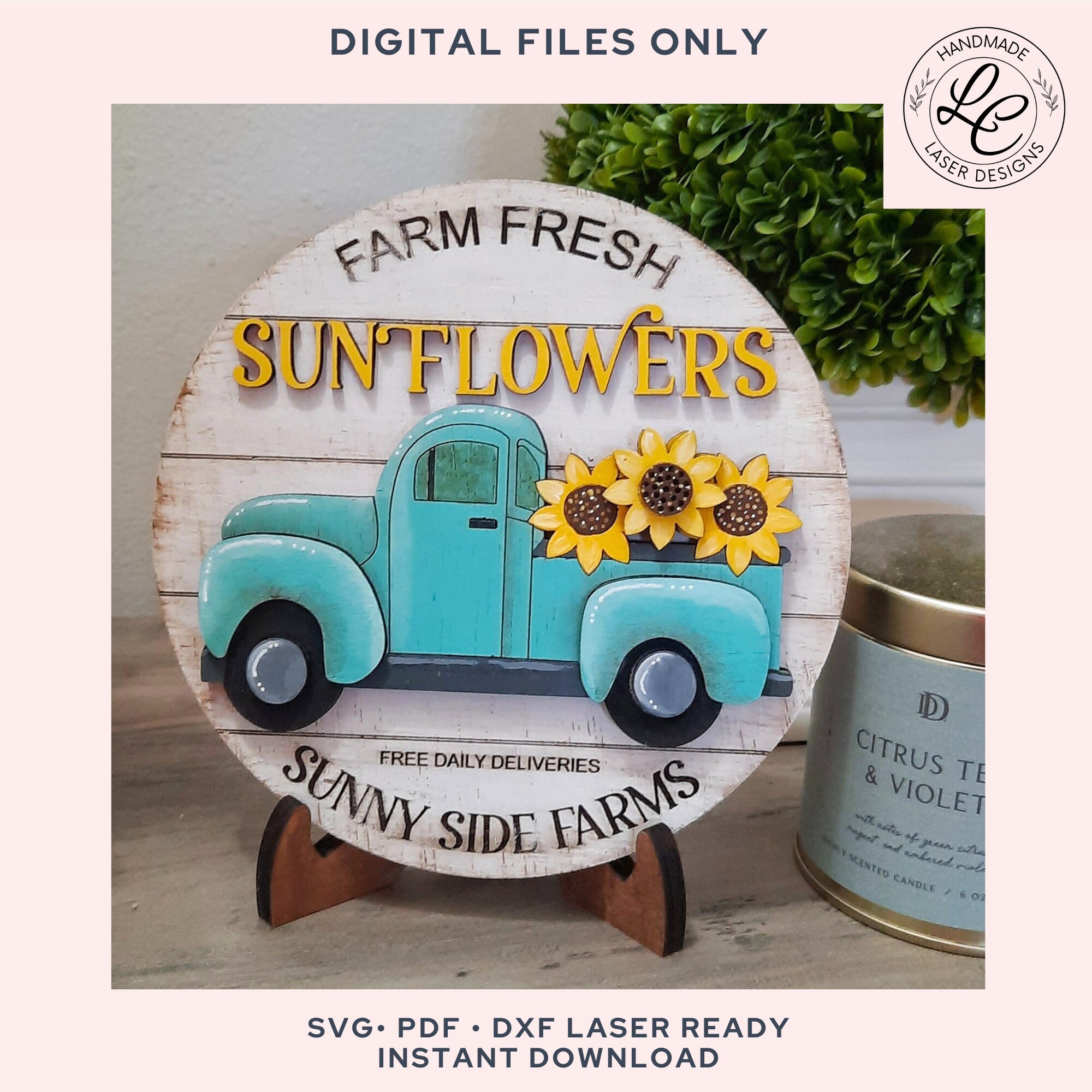 Sunflower Truck Sign SVG Farmhouse Sunflower Truck File Summer or Fall ...