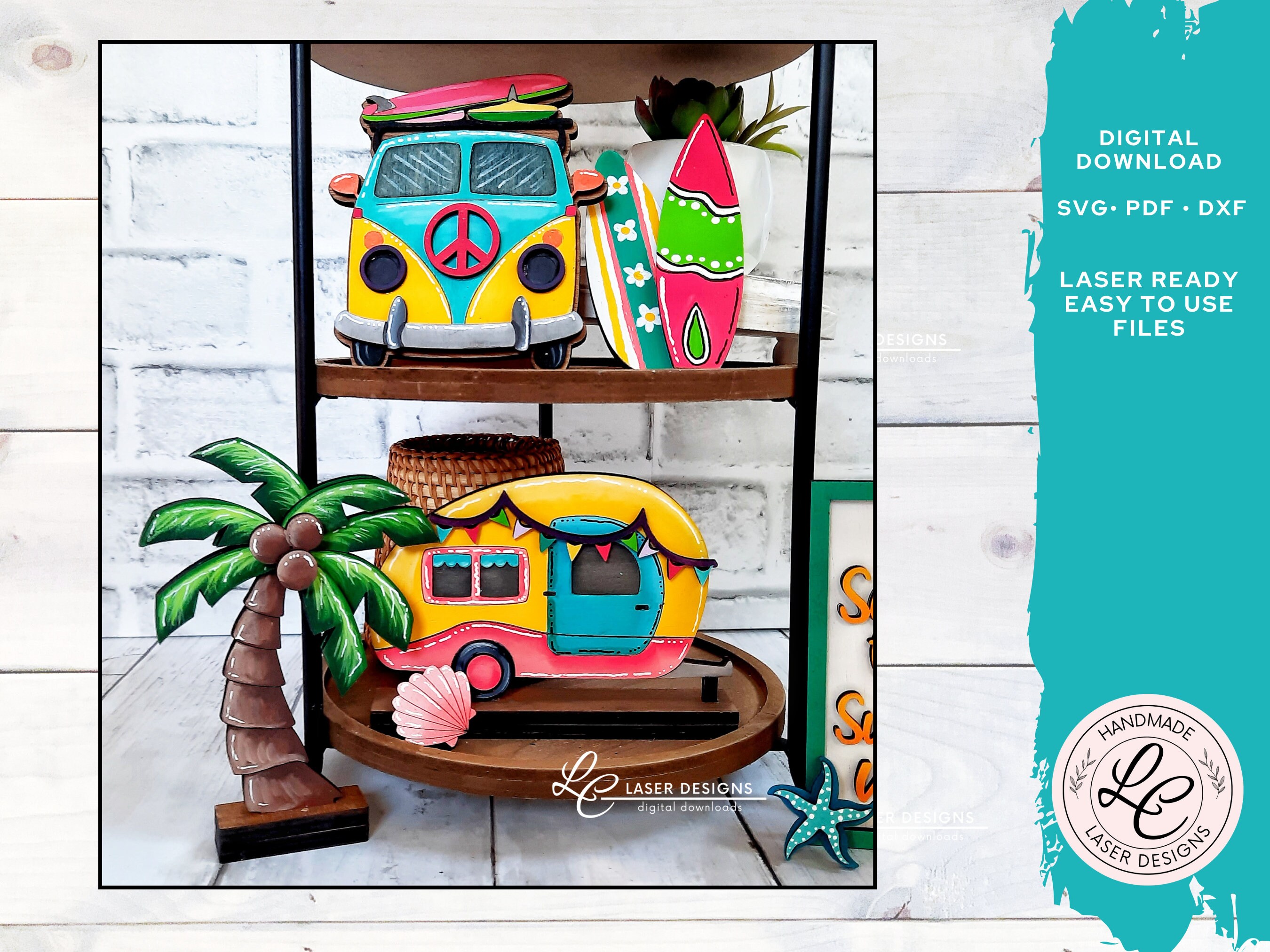 Beach Camping Bundle | Beach Van, Surf Boards Tiered Tray Decor Laser ...