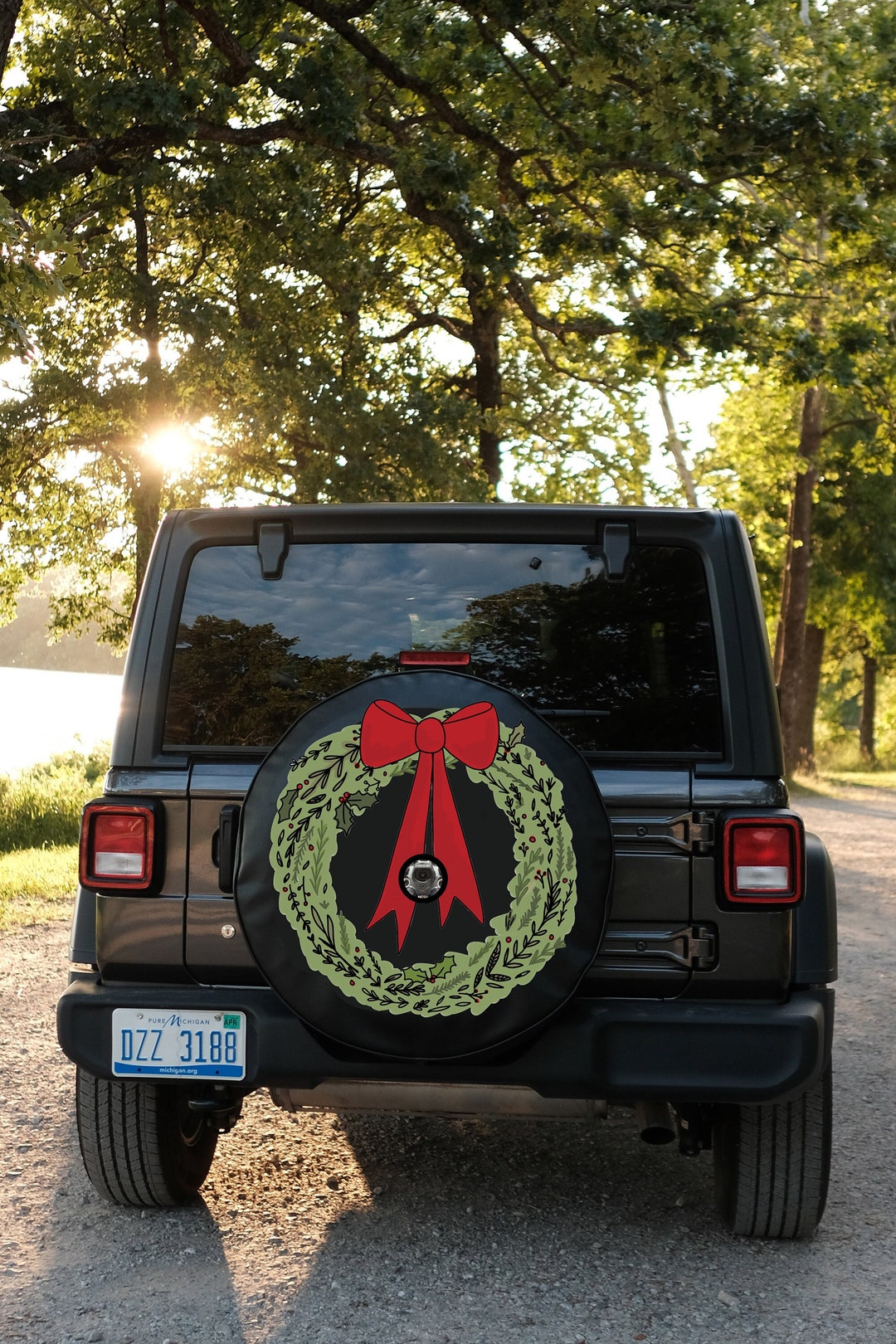 Christmas Bow Tire Cover for JL Backup Camera, Christmas Wreath Tire ...