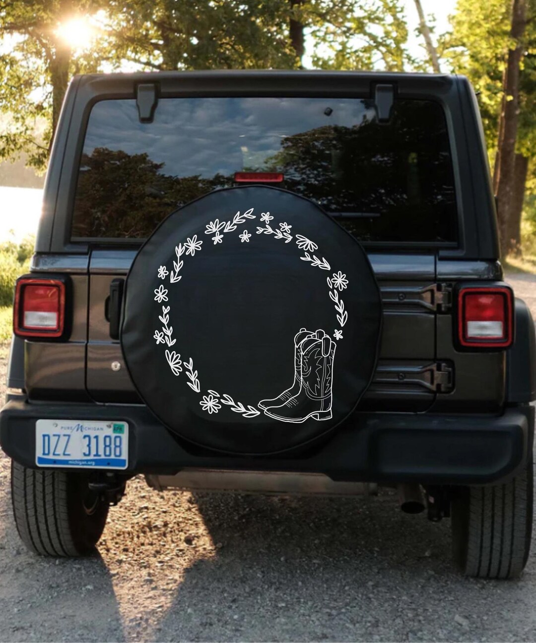 Cowboy Boots Floral Wreath Tire Cover for Spare Tires | Western Girl ...