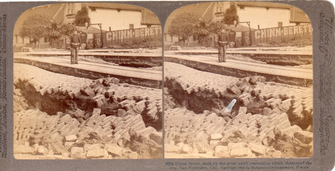 1906 San Francisco Earthquake, Soldier on Union Street. Underwood ...