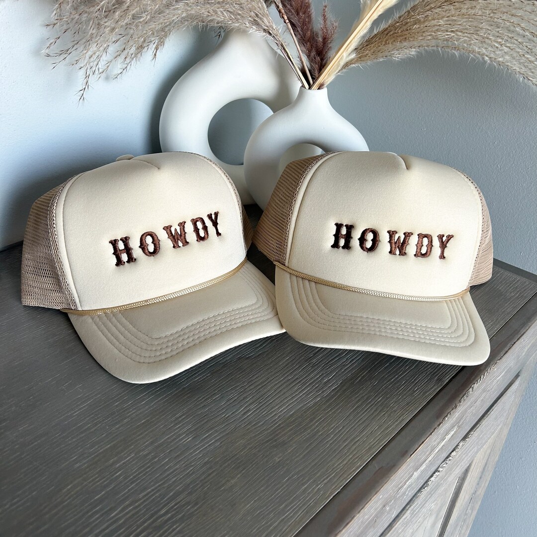 Tan Howdy Embroidered Hat for Western Wear, Western Cowgirl Trucker Hat ...