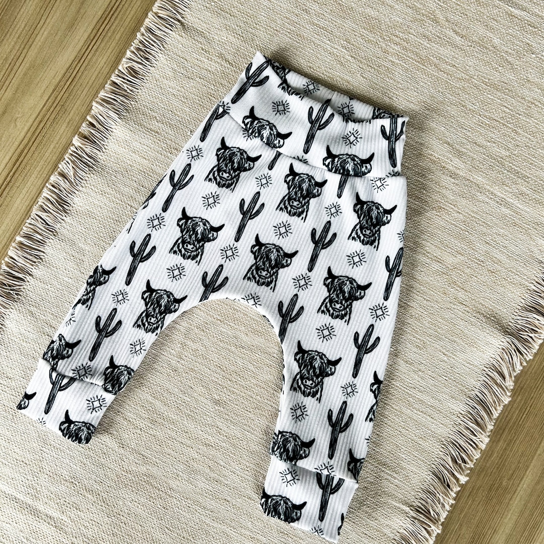Western Baby Boy Girl Jogger Pant Clothing, Handmade Custom Cactus Highland Cow Print, Texas ...