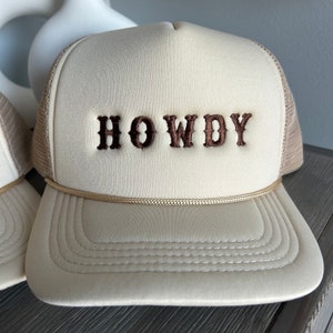 Tan Howdy Embroidered Hat for Western Wear, Western Cowgirl Trucker Hat ...