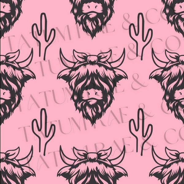 Pink Highland Cow Fabric - Etsy
