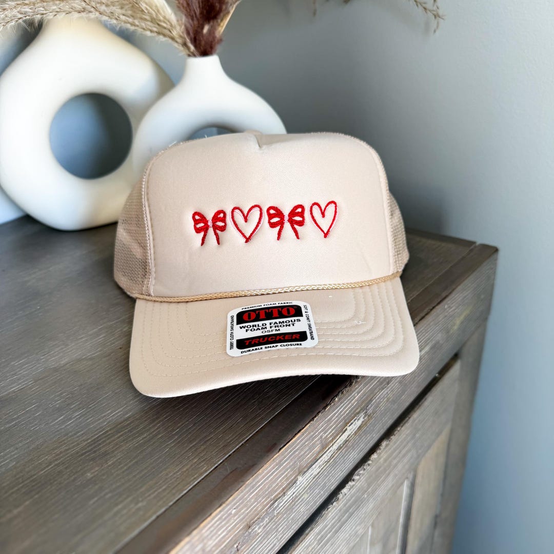 Coquette Bow Hearts Trucker Hat for Summer, Heart With Bows Hat Trendy ...