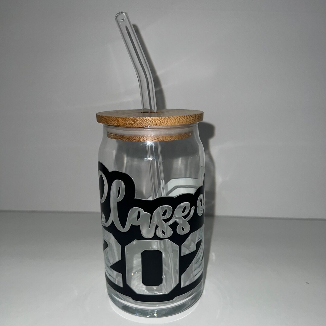 Class of 2024 Graduation Glass Can Cup With Glass Straw, Glass Can Cup ...
