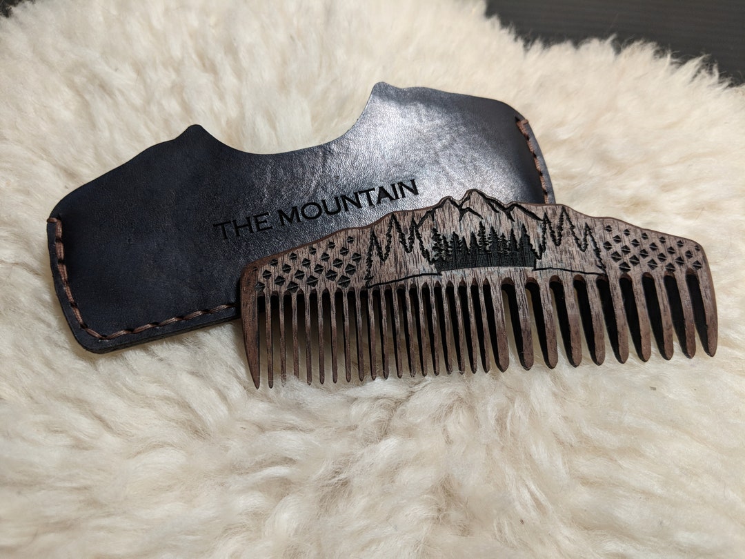 The Mountain Beard Comb, Handcrafted Wood and Leather Beard Grooming ...