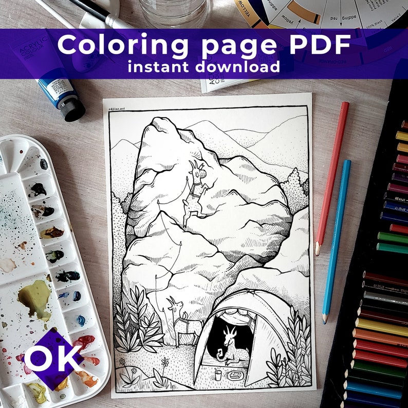 Climbing Goats Colouring Page, Printable Colouring Page, Coloring Page ...