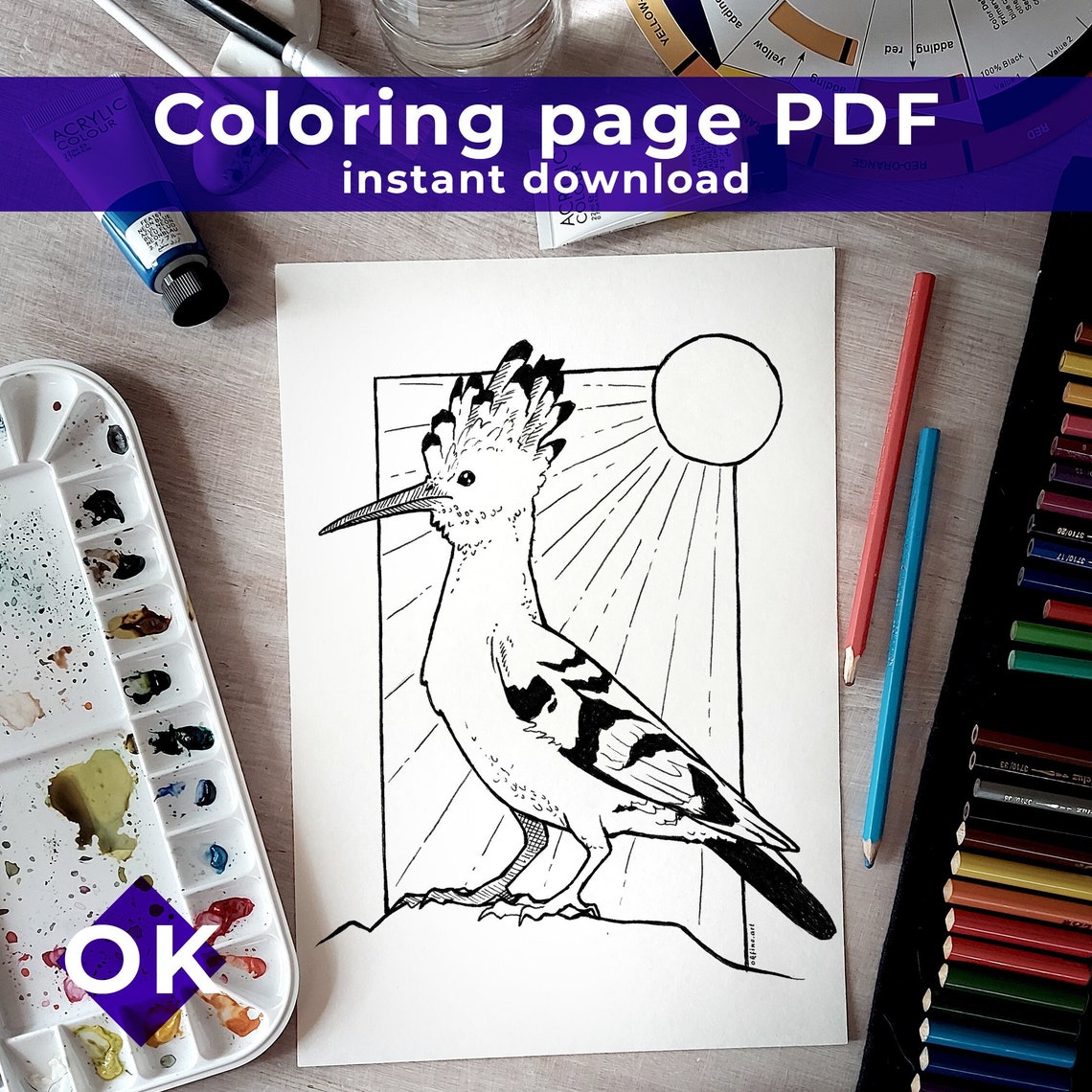 Disegno di Upupa da colorare, Disegni da colorare stampabili, Disegno ...